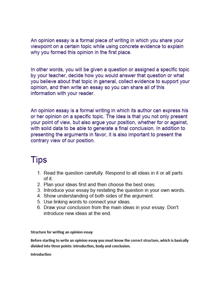An Opinion Essay Is A Formal Piece of Writing in Which You Share Your ...