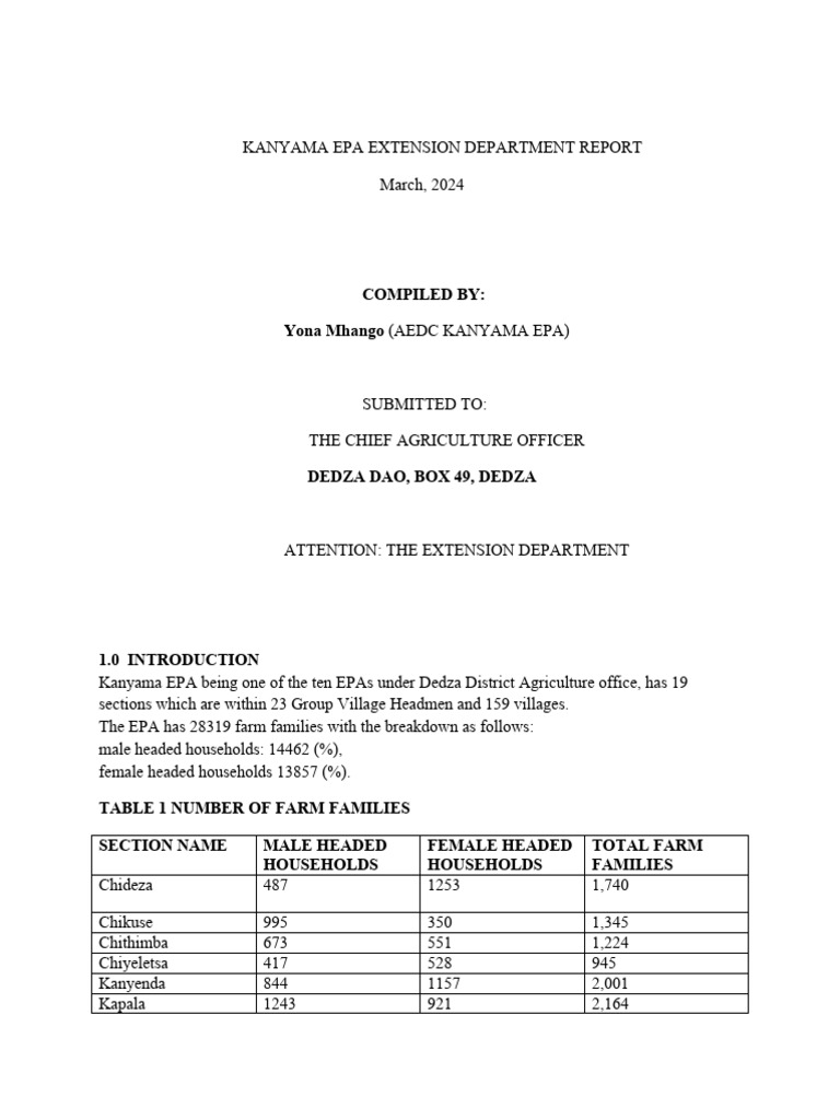 Kanyama EPA March Extension Report For 2023-24 | PDF