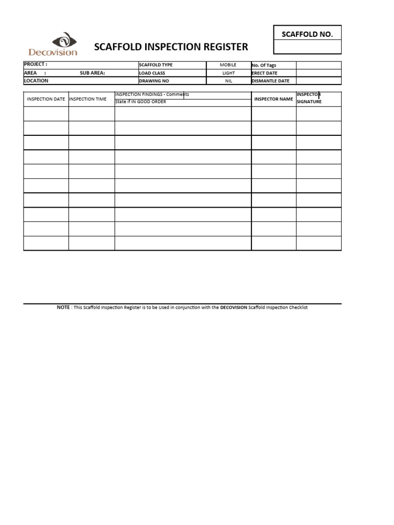 49 Scaffold Register | PDF | Computers | Technology & Engineering