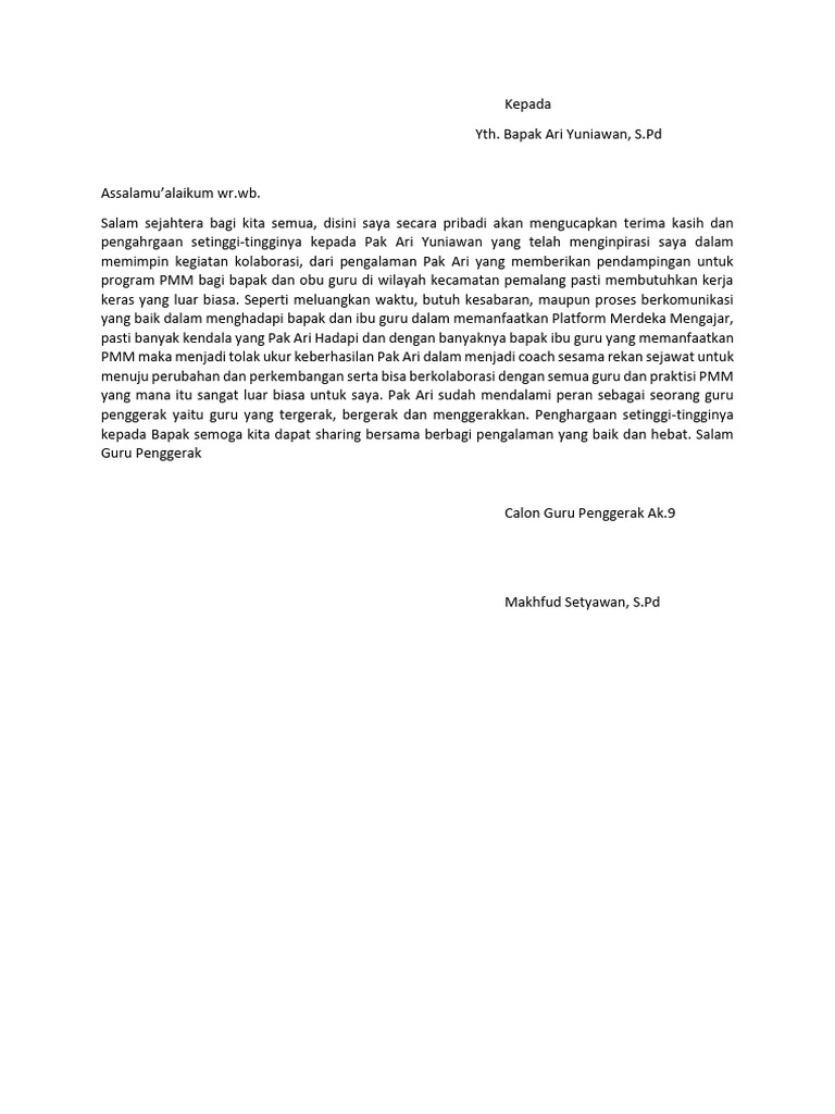 Surat Untuk Rekan Sesama Cgp Yang Mengispirasi Pdf