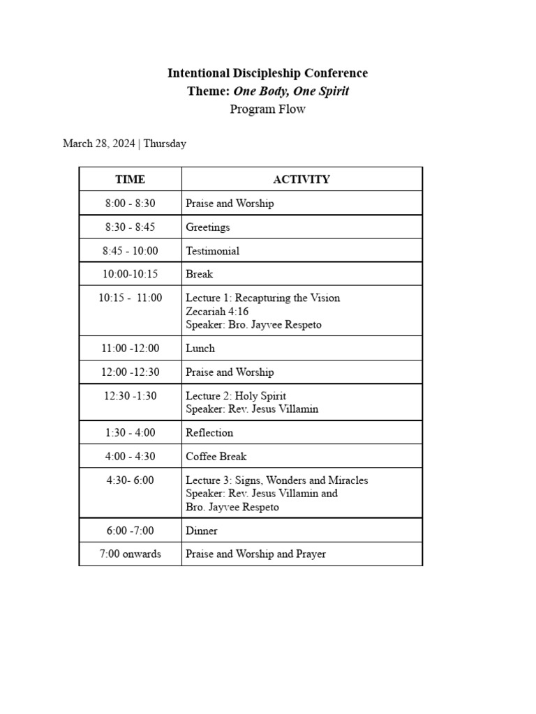 IDC Program | PDF | Worship | Prayer