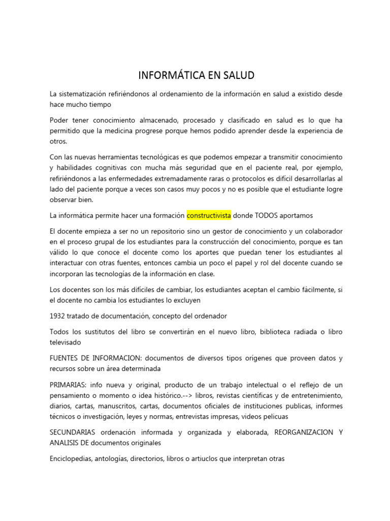 Informática en Salud | PDF | Documento | Conocimiento
