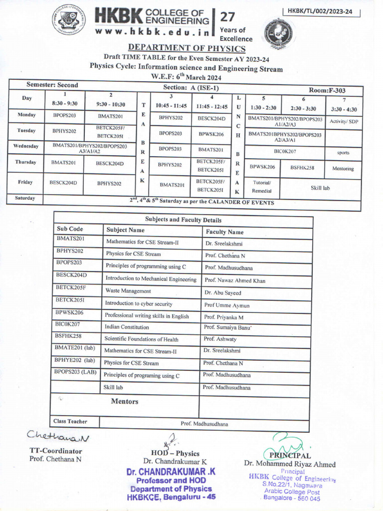 Physics A-B-C-D-E Timetable AY 2023-2024 | PDF