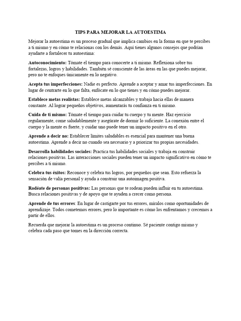 Tips para Mejorar La Autoestima | PDF | Autosuperación