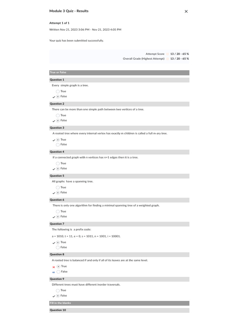 Module 3 Quiz - Results | PDF | Mathematical Relations | Algorithms