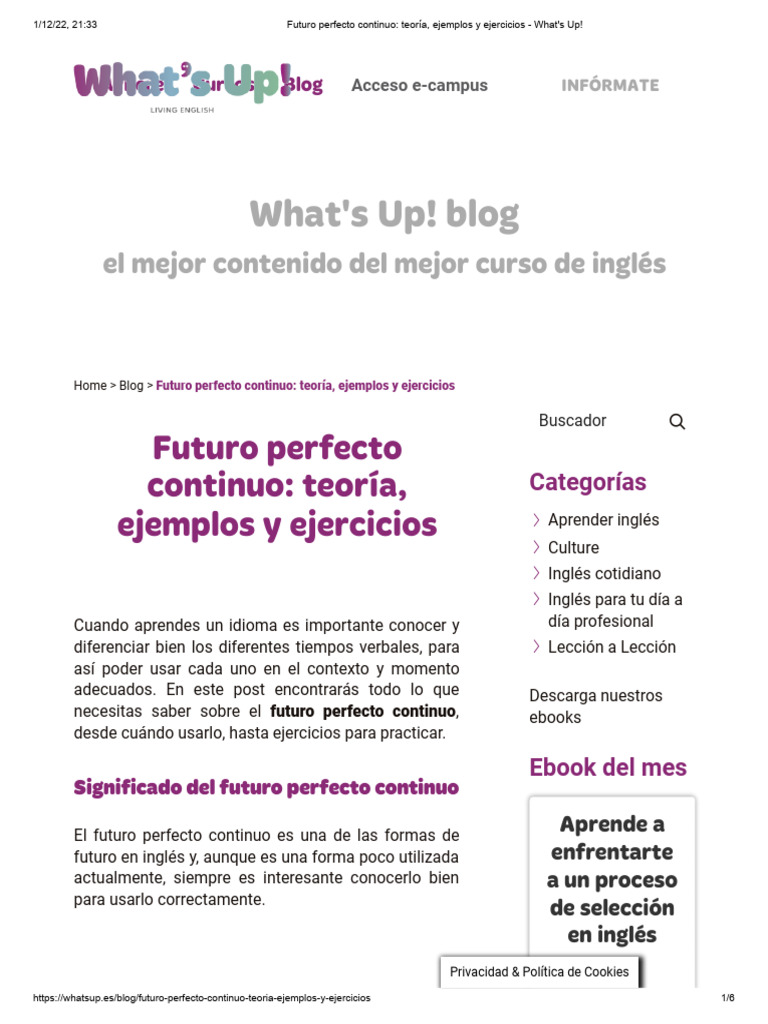 Futuro Perfecto Continuo - Teoría, Ejemplos y Ejercicios - What's Up ...