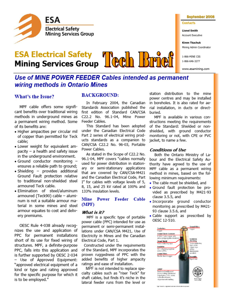Mining Tech Brief Cables MPF Sep 2008 | PDF | Electrical Wiring | Power ...