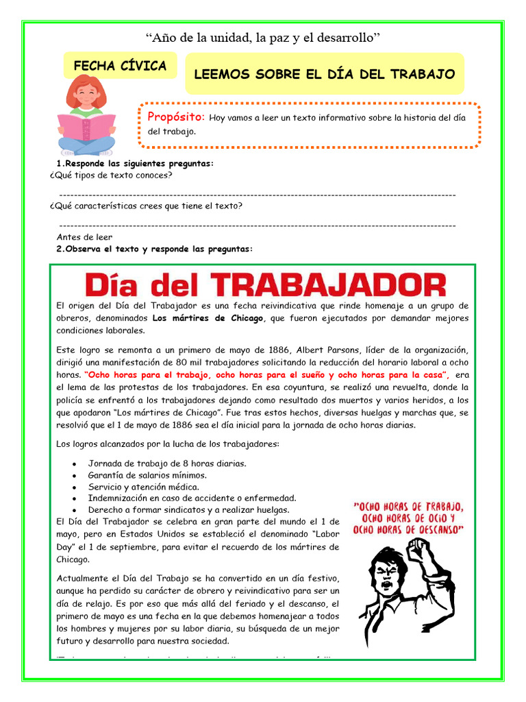 Ficha-Fecha Cívica-Leemos Sobre El Día Del Trabajo | PDF | Labor ...