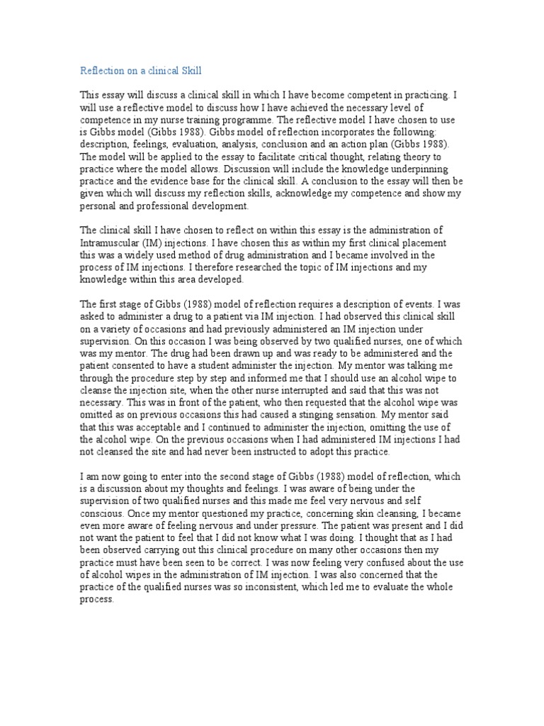 Reflection On A Clinical Skill | PDF | Injection (Medicine) | Nursing
