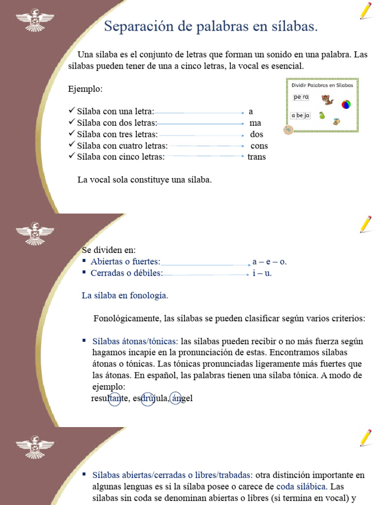 Separación en Sílabas. Reglas Del Diptongo, Hiato y Triptongo ...