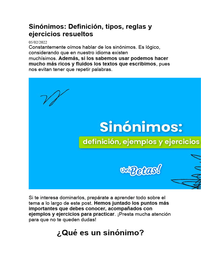 Sinónimos | PDF | Palabra | Razón