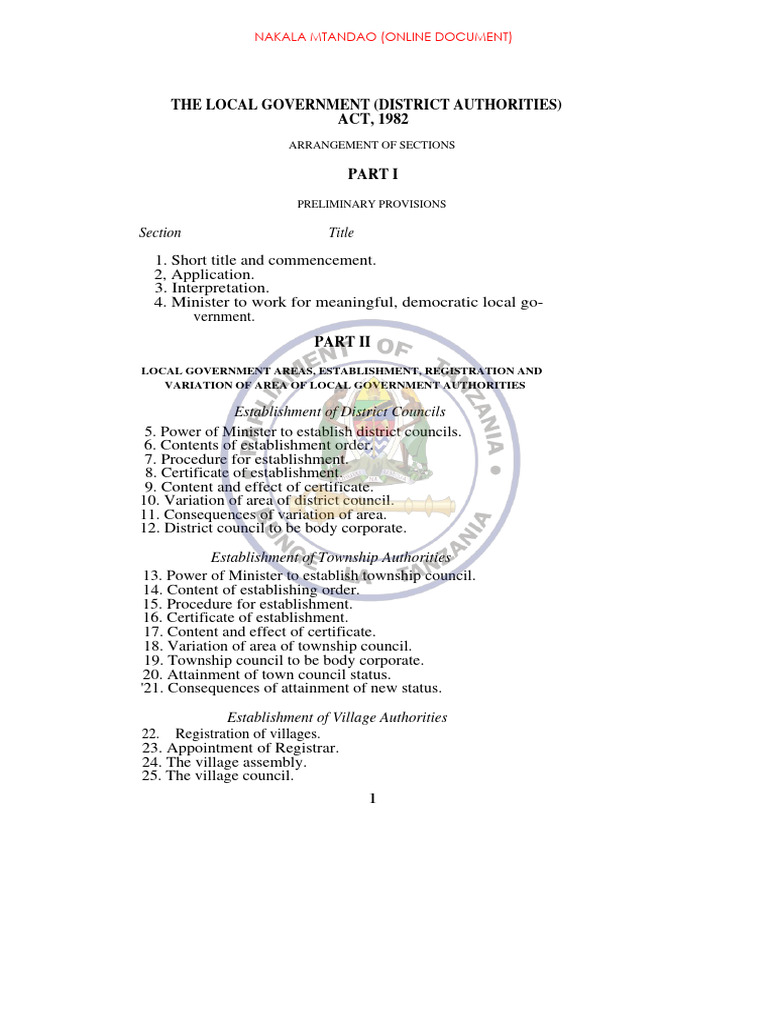 The Local Government (District Authorities) Act, 1982 (1) - Unlocked ...