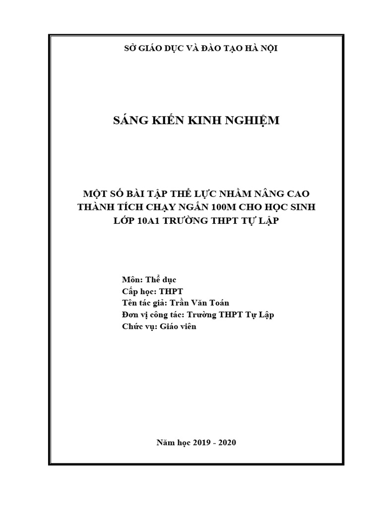 File - 20220927 - 211249 - skkn Bài Tập Thể Lực Kỹ Thuật Chạy Ngắn 100 m Thpt Năm 2020 | PDF
