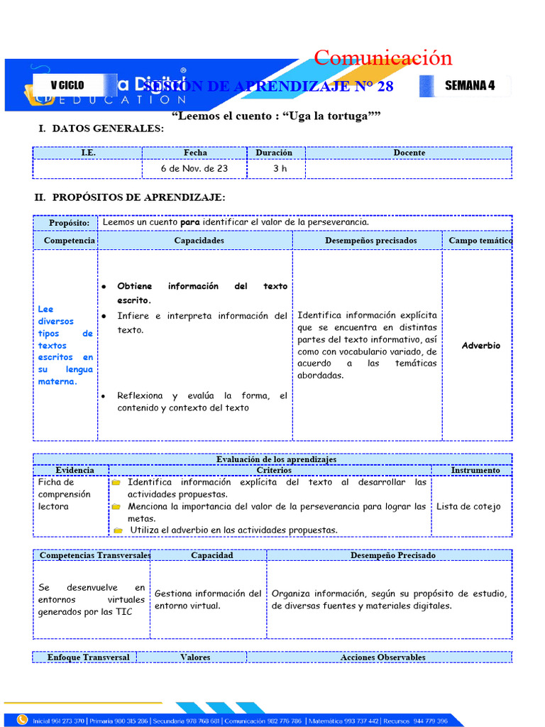 28° - Sesión - de - Aprendizaje 28°-Sem.4-Exp.7-Com | PDF | Aprendizaje | Evaluación