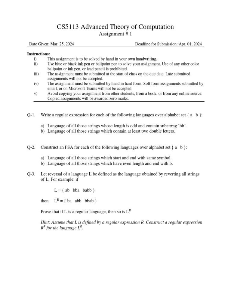 Theory of Computation Assignment | PDF | Computers Theory of Computation Assignment | PDF | Computers