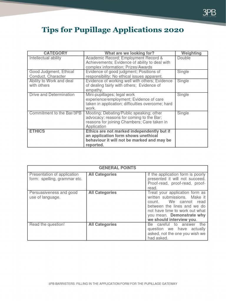 Pupillage Application Tips 2020 | PDF | Barrister | Internship