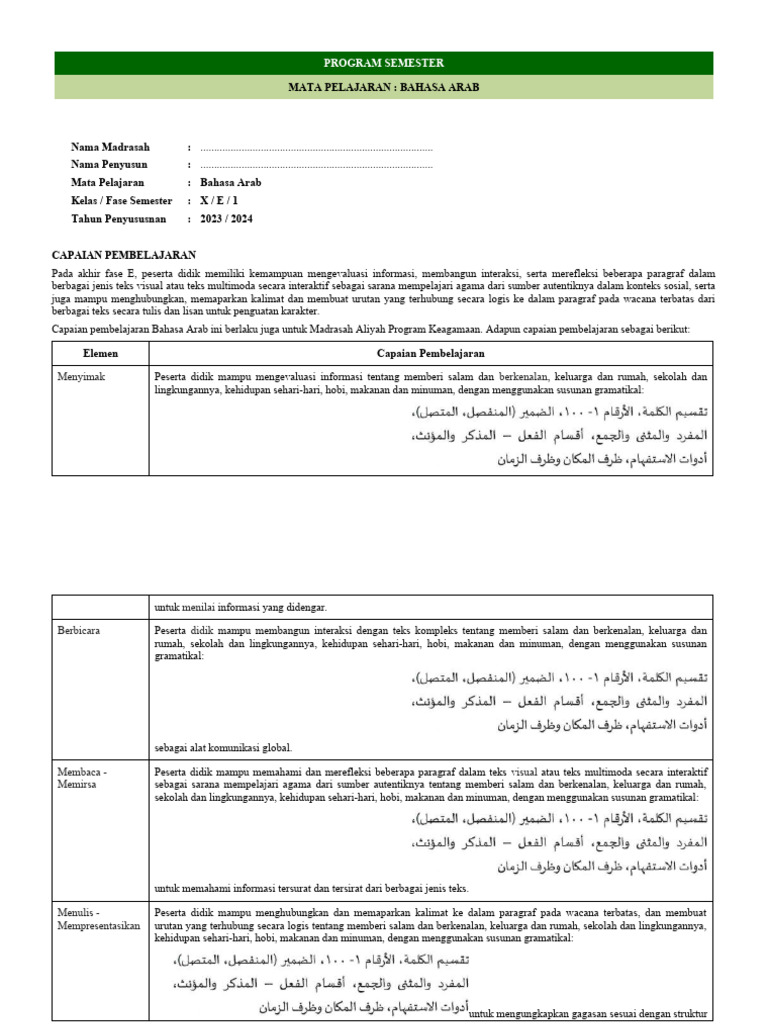 PROSEM Bahasa Arab 10 | PDF