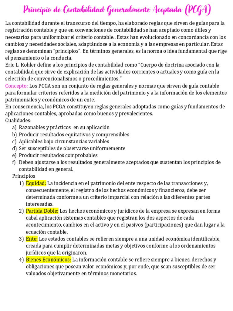 Principio de Contabilidad Generalmente Aceptada | PDF | Contabilidad ...