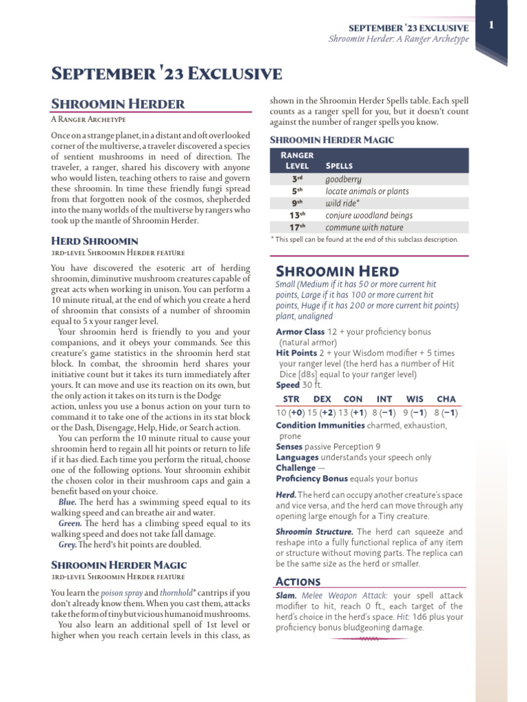 Shroomin Herder Ranger Archetype Guide | PDF