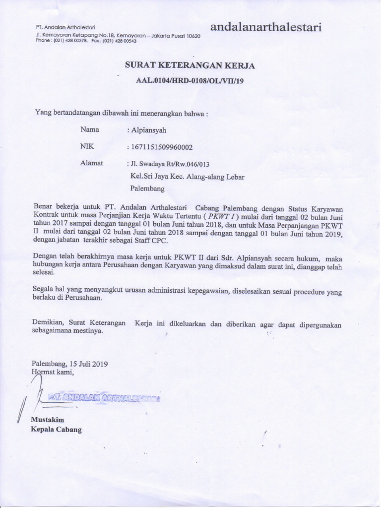Paklaring Kerja | PDF
