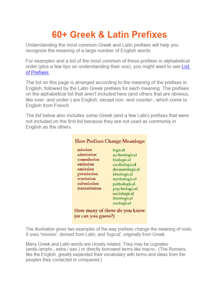Latin & Greek Prefixes and Sufixes | PDF | Latin | English Language