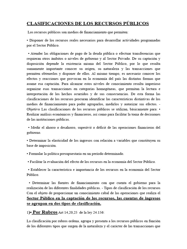 CLASIFICACIONES DE LOS RECURSOS PÚBLICOS Impuestos Tasas y ...