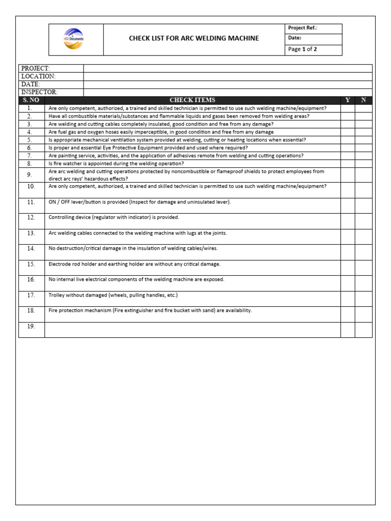 Checklist For ARC Welding Machine | PDF | Welding | Construction