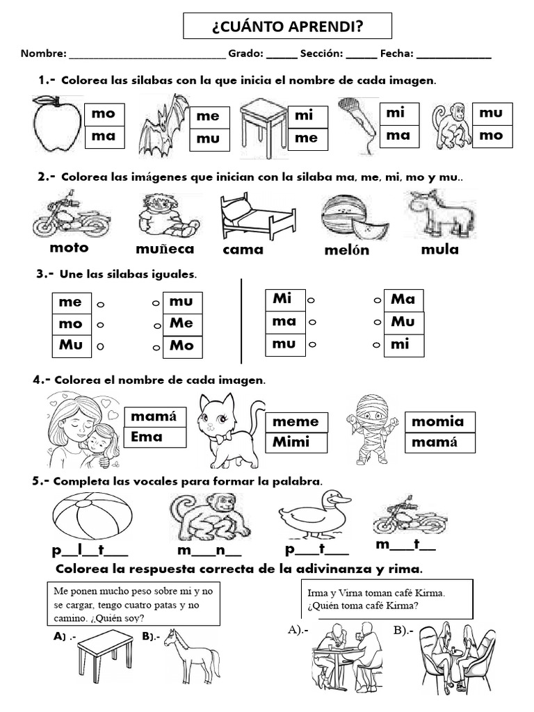 Examen de Silabas M | PDF