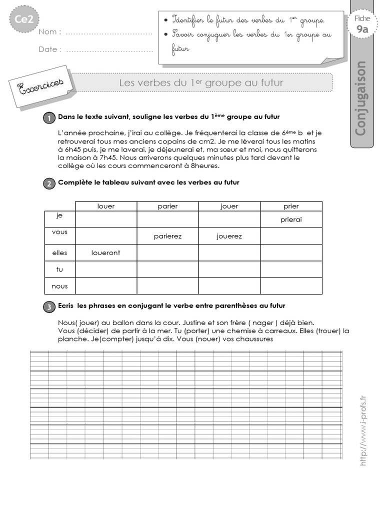 Ce2 Exercices 1er Groupe Futur | PDF | Verbe | Linguistique