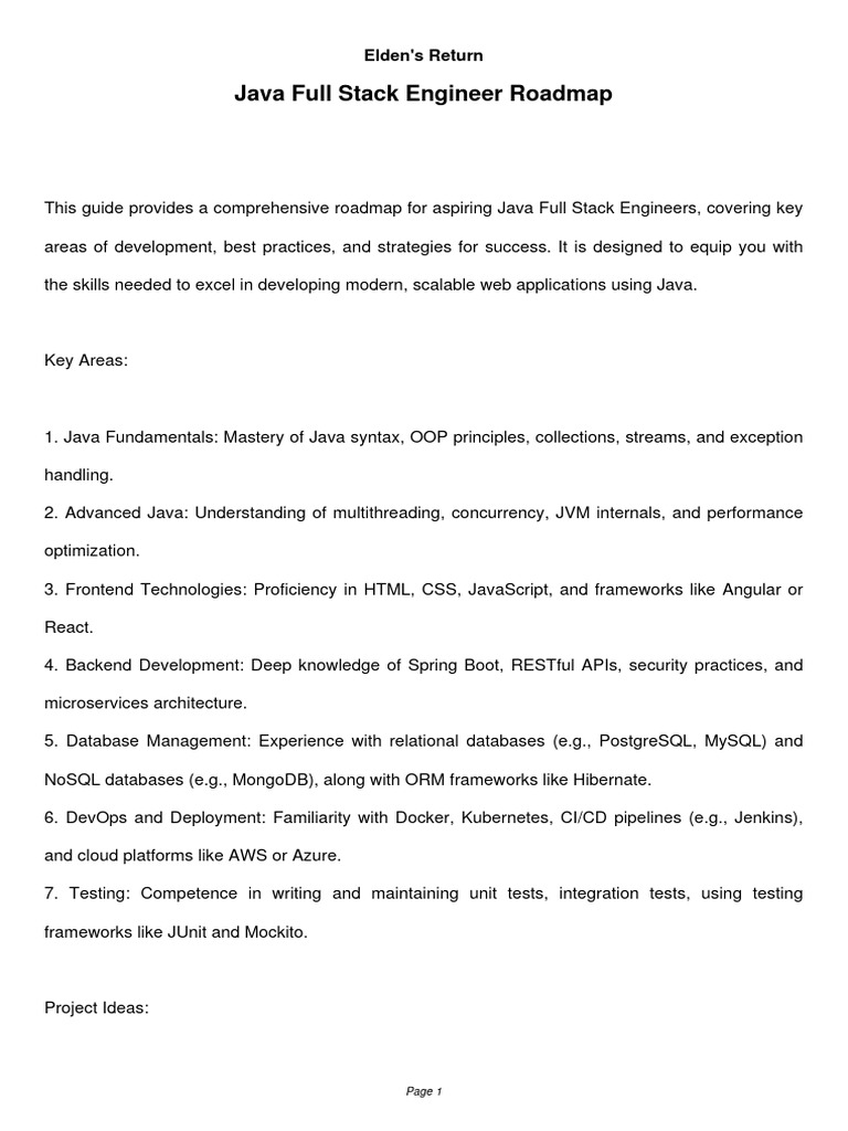 Java Full Stack Engineer Roadmap | PDF Java Full Stack Engineer Roadmap | PDF