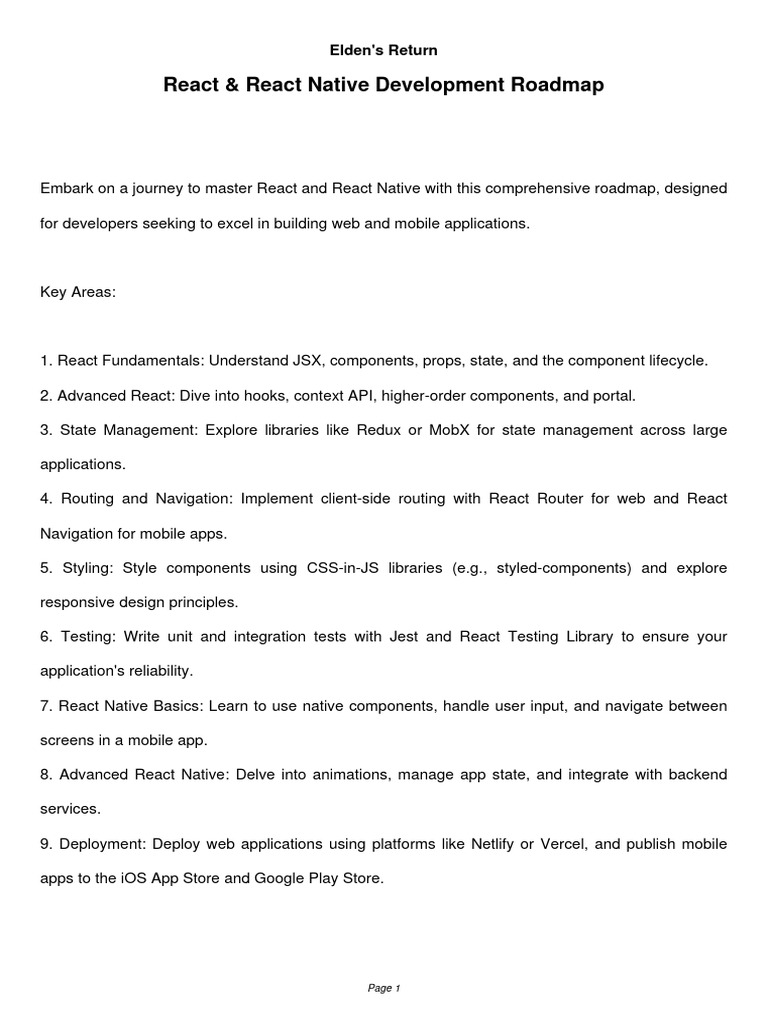 React React Native Development Roadmap Corrected Pdf