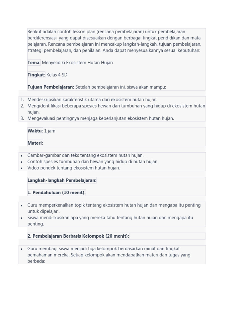 Pembelajaran Berdiferensiasi-Berikut Adalah Contoh Lesson Plan | PDF