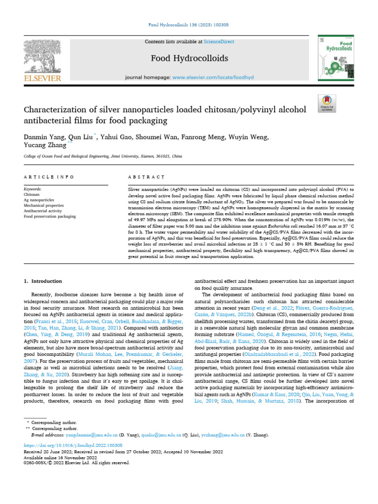 Characterization of Silver Nanoparticles Loaded Chitosan - Polyvinyl ...