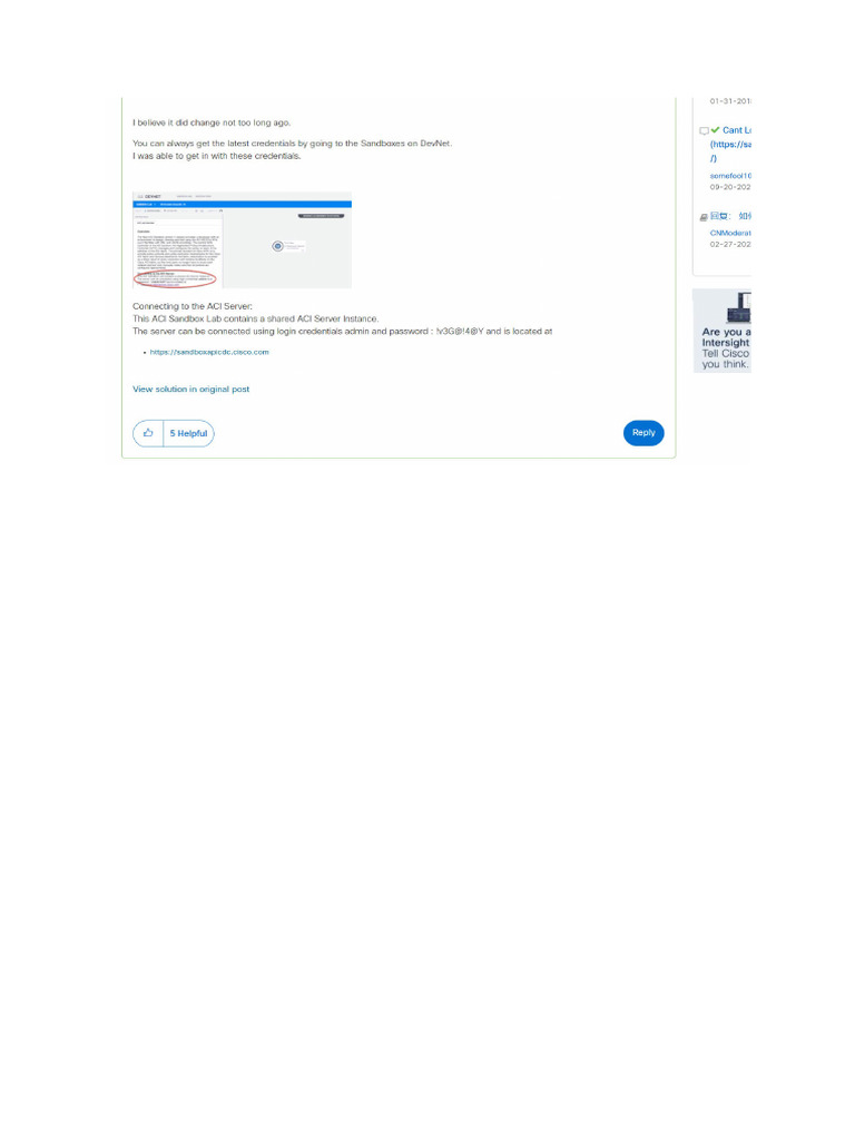 ACI Sandbox Login Credentials | PDF