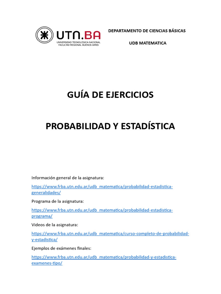 Guia de Trabajos Practicos de Probabilidad y Estadistica | PDF | Probabilidad | Variable aleatoria