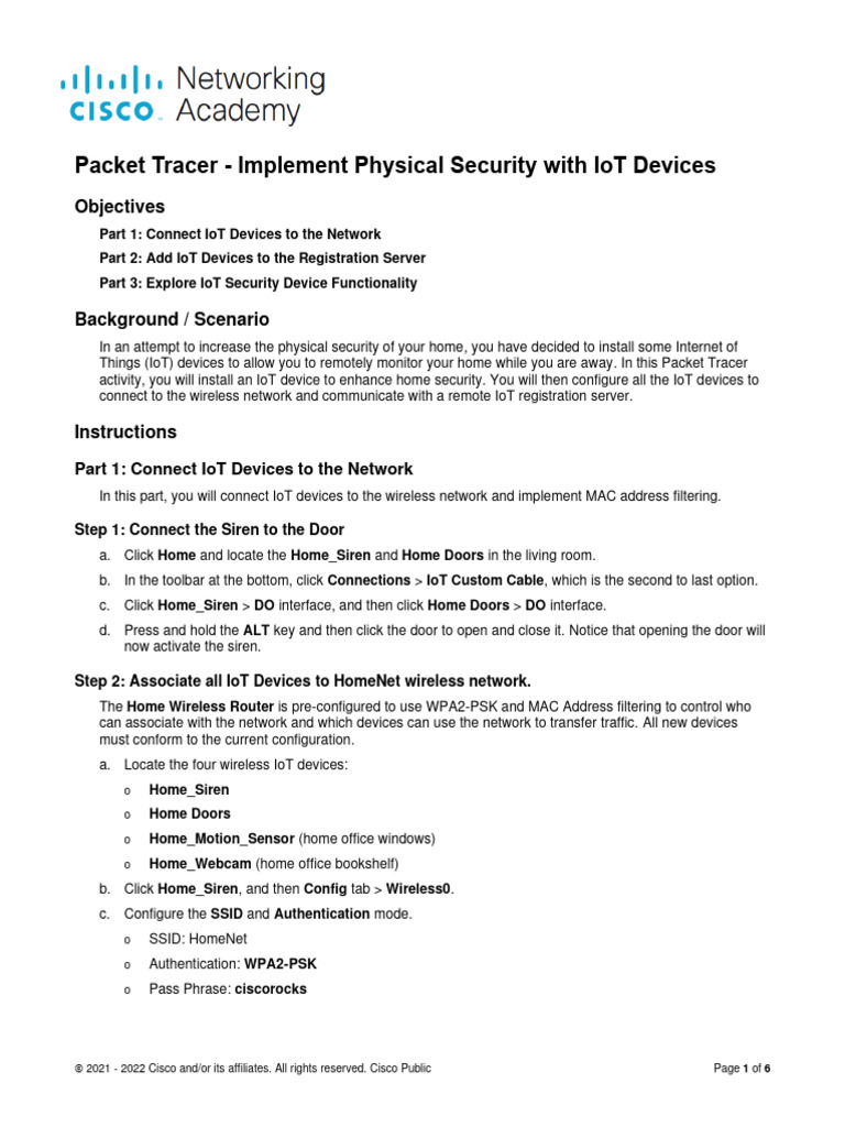 5.5.16 Packet Tracer Implement Physical Security With IoT Devices Answer Key | PDF | Computer ...