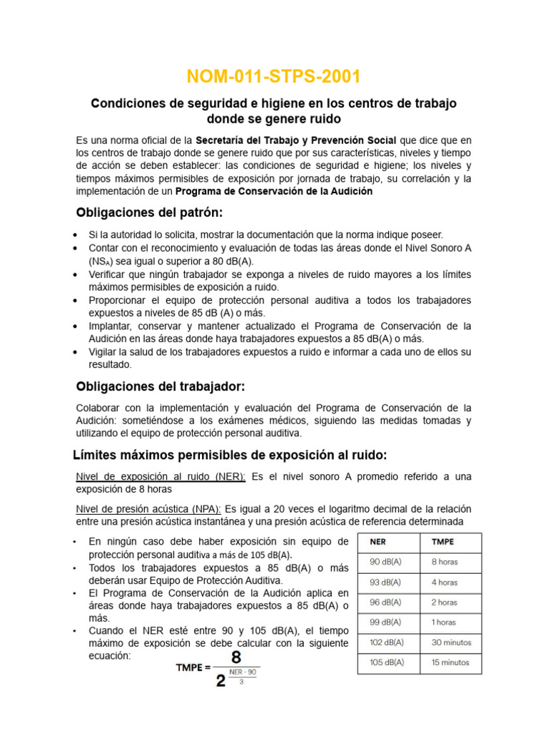 Nom 011 STPS 2001 | PDF | ruido | Decibel