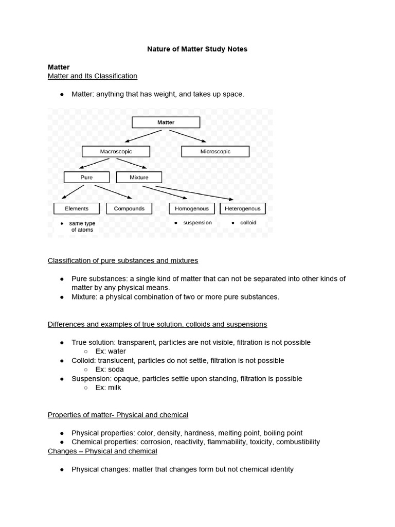 Nature of Matter Study Notes | PDF | Atoms | Ion