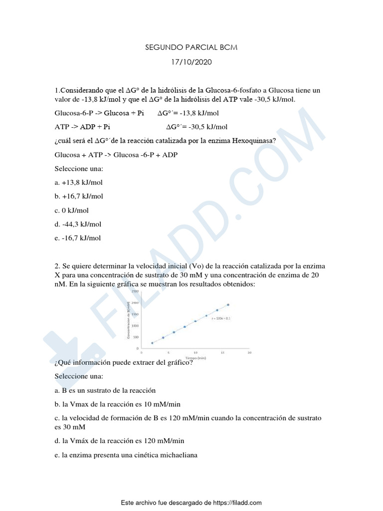 Segundo Parcial BCM 2020 | PDF | Trifosfato de adenosina | Cadena de transporte de electrones