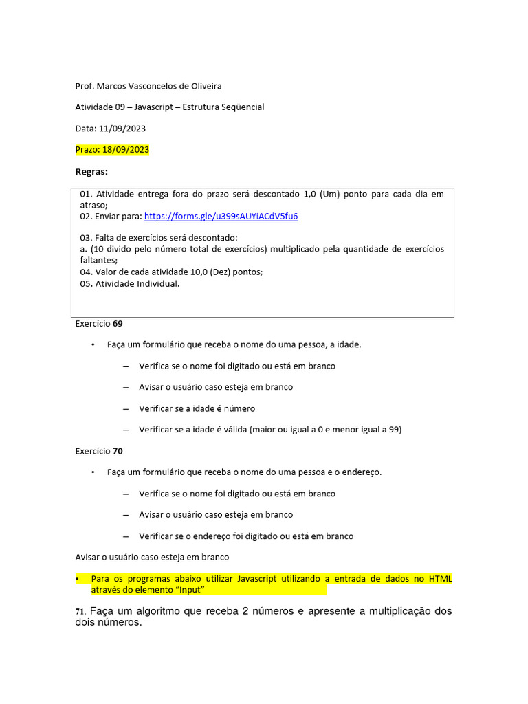 Questionário 09 - EstruturaSequencial - Viaform | PDF | Informática