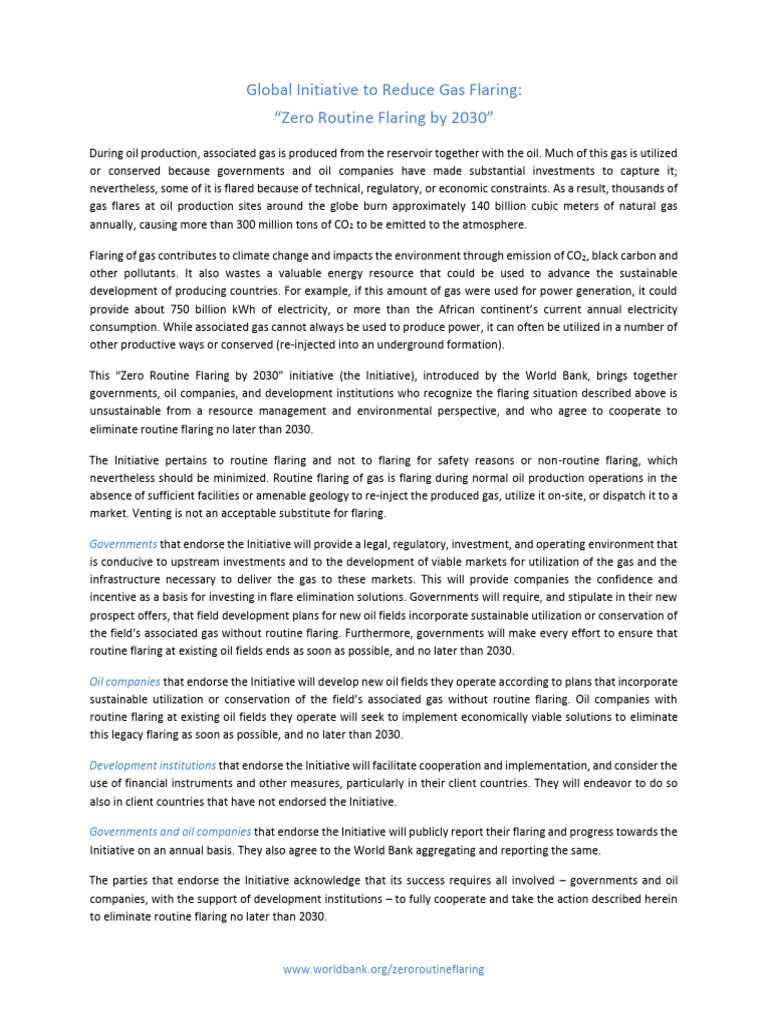 Zero Routine Flaring by 2030 Initiative | PDF | Natural Gas ...