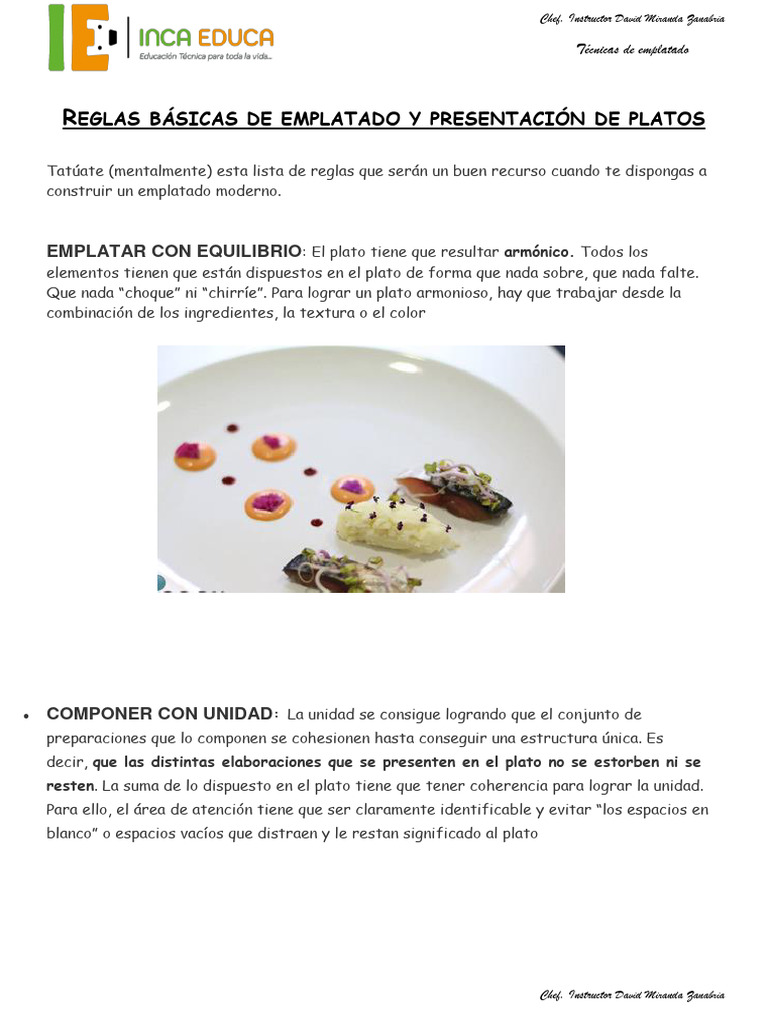 Decoracion de Platos REGLAS BÁSICAS DE EMPLATADO Y PRESENTACIÓN DE PLATOS | PDF | Cocina ...