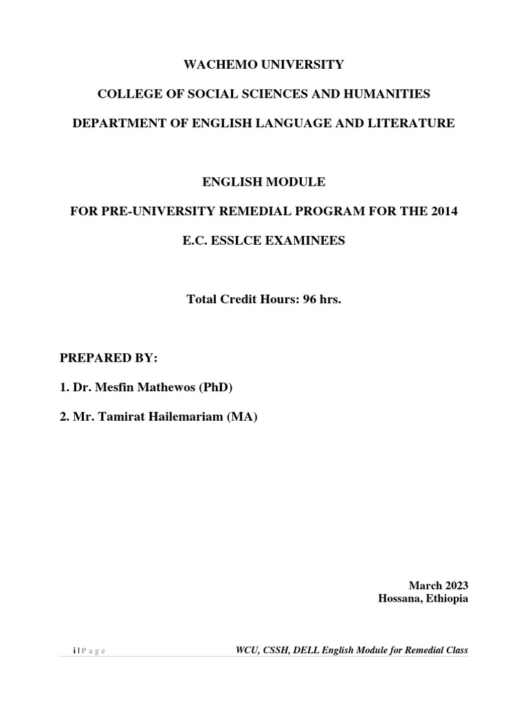 English Remedial Module for ESSLCE 2014 | PDF | Verb | Grammatical Tense