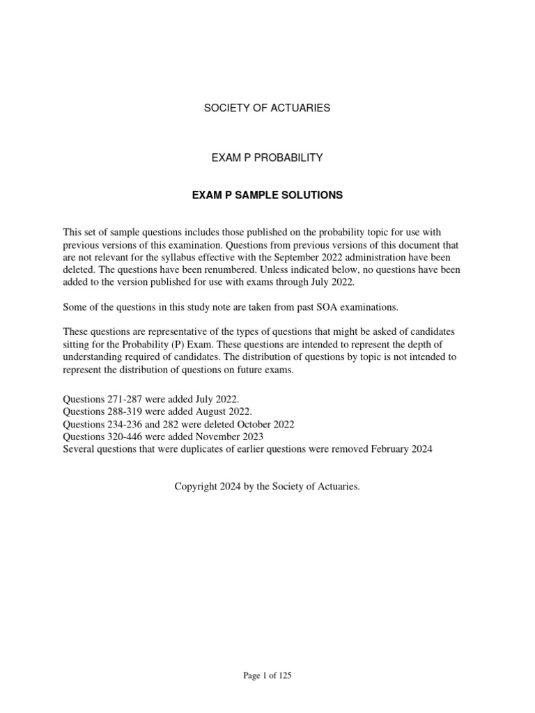 Edu Exam P Sample Sol | PDF | Standard Deviation | Normal Distribution
