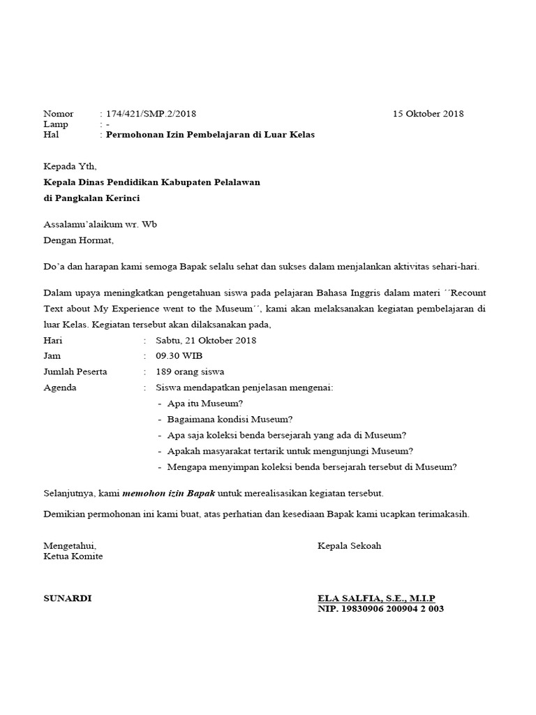 Contoh Permohonan Izin Kunjungan Museum Dinas | PDF