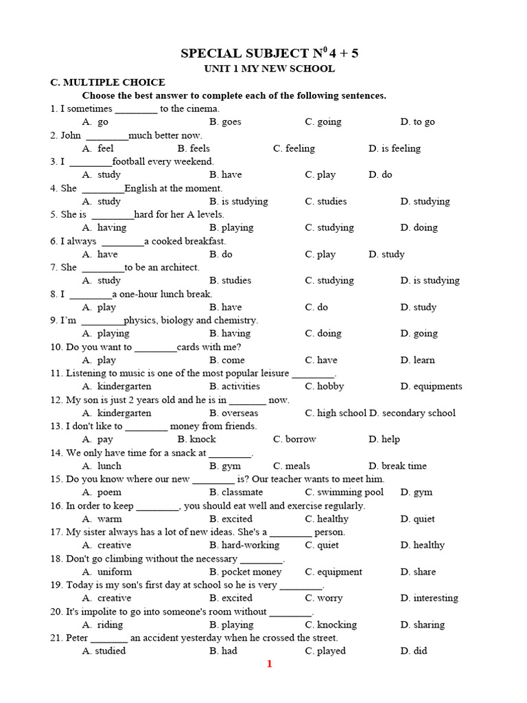 Multiple Choice E6 (Unit 1-12) | PDF