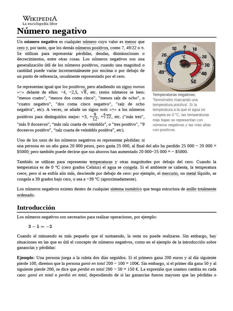 Números Negativos y su Uso | PDF | Conceptos matemáticos | Notación ...