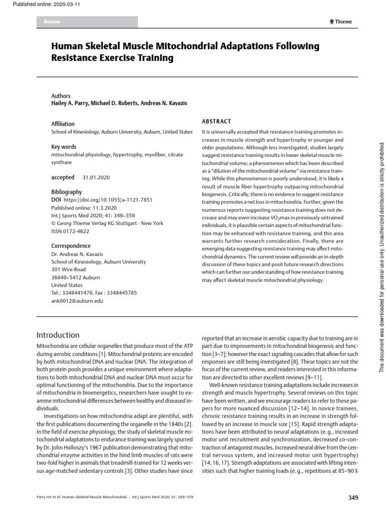 Human Skeletal Muscle Mitochondrial Adaptations Following Resistance ...
