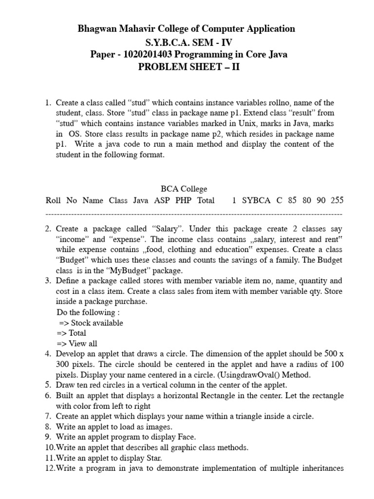 Java Problemsheet 2 1 Pdf Method Computer Programming Class Computer Programming