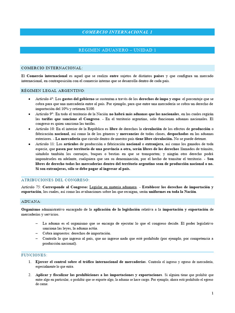 Resumen CI1 1P | PDF | aduana | Arancel